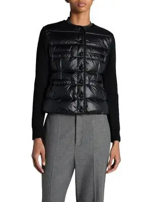 Moncler Mixed Media Down Cardigan - Black