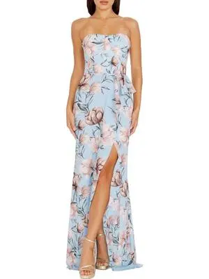Dress The Population Kai Floral Strapless Maxi Dress - Powder Blue Multi