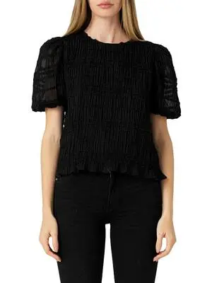 Endless Rose Smocked Puff Sleeve Top - Black