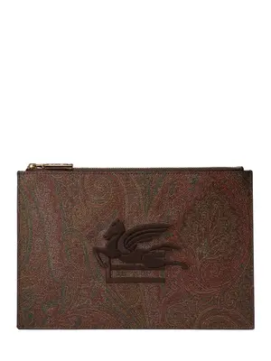 Etro Logo Embroidered Clutch - Brown