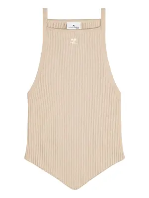 COURREGES Logo-embroidered Ribbed Top - Neutrals