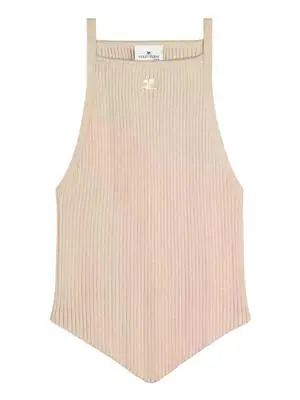COURREGES Logo-embroidered Ribbed Top - Neutrals