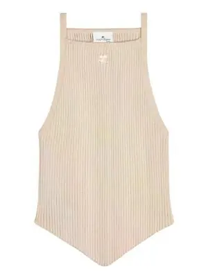 COURREGES Logo-embroidered Ribbed Top - Neutrals