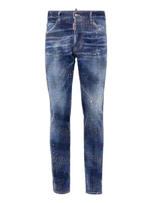 Dsquared2 Paint-splatter Slim-fit Jeans - Blue