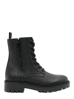Calvin Klein Print Leather Combat Boots - Black