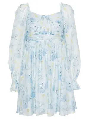 B+AB Floral-print Pleat-detail Minidress - Blue