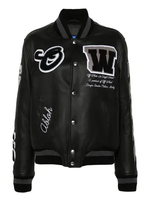 Off-White Appliqué Leather Bomber Jacket - Black
