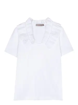D.exterior Ruffled-collar Jersey T-shirt - White