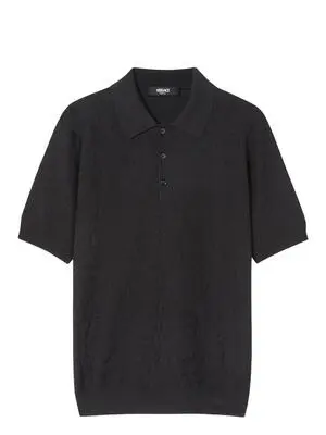 Versace Barocco Knitted Polo Shirt - Black