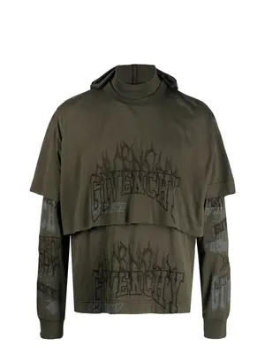 Givenchy Logo-embroidered Layered Hoodie - Green