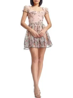 Dress The Population Marissa Floral Embroidered Mini Dress - Blush Multi