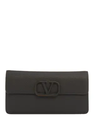 Valentino Garavani Vlogo Signature Leather Wallet On Chain - Nero