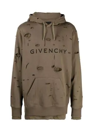 Givenchy Logo-print Distressed-effect Hoodie - Brown