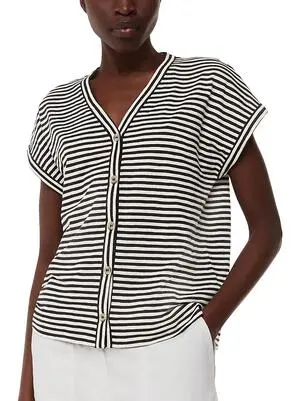 Whistles Jilly Stripe Button Front Top - Black/multi