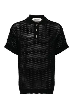 NAMACHEKO Textured Finish Sheer Polo Shirt - Black