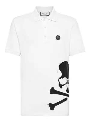 Philipp Plein Skull & Bones Cotton Polo Shirt - White
