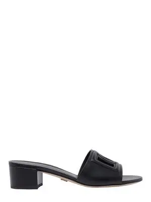 Dolce & Gabbana Calfskin Mules With Dg Monogram - Black