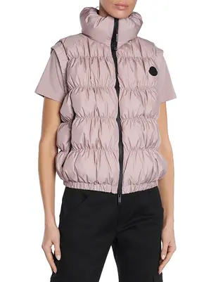 Moncler Apriate Ruched Down Puffer Vest - Mauve Fanee