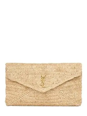 Saint Laurent Raffia Cassandre Envelope Pouch - Brown