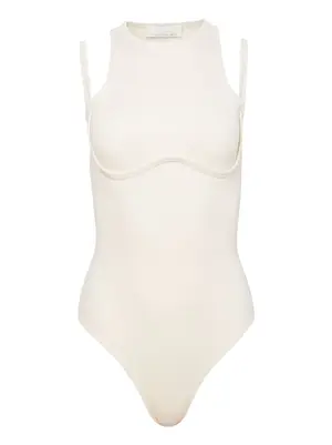 FLEUR DU MAL Strappy Ribbed Bodysuit - Neutrals