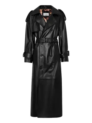 Philipp Plein Belted Leather Trench Coat - Black