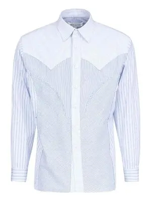 MAISON MARGIELA Panelled Striped Cotton Shirt - Blue