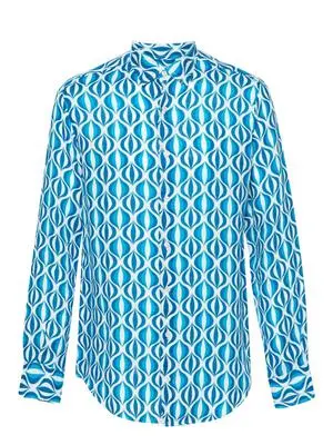 PENINSULA SWIMWEAR Geometric-print Linen Shirt - Blue