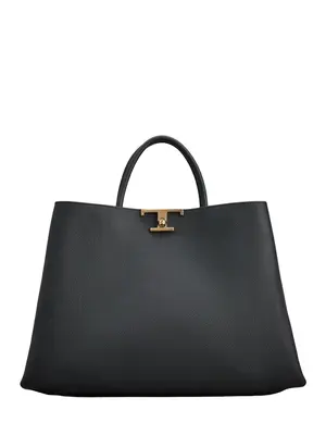 TOD'S T Timeless Medium Leather Tote Bag - Black