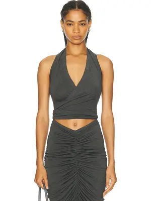 Norma Kamali Halter Wrap Top - Dark Grey