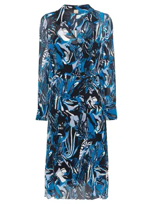 BOSS Seasonal-print Pleated Midi Dress - Blue
