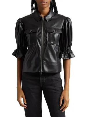 Cinq À Sept Holly Ruffle Faux Leather Jacket - Black