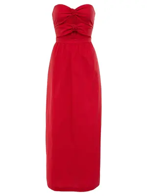 ADRIANA DEGREAS Gathered Cotton Jersey Maxi Dress - Red