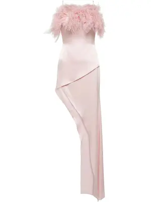 David Koma Feather-trimmed Satin Midi Dress - Pink