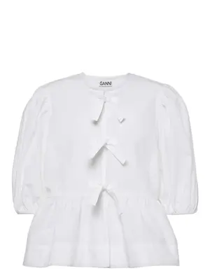 GANNI Bow-detail Cotton Poplin Blouse - White