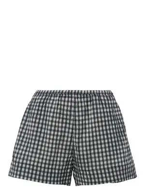 GANNI Checked Seersucker Shorts - Black