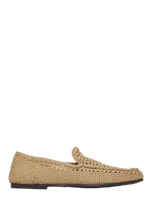 Dolce & Gabbana Loafers With Logo Plaque Beige