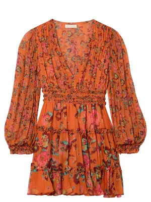 Ulla Johnson Lya Floral-print Mini Dress - Orange