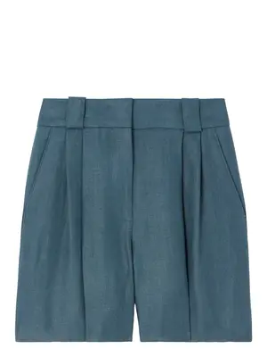 BLAZÉ MILANO Clarity Pleated Herringbone Linen Shorts - Blue