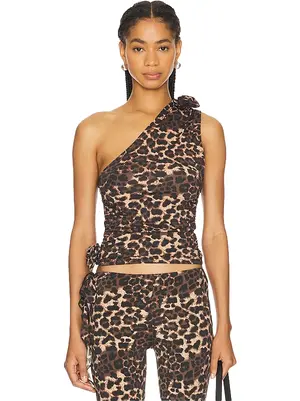 Lioness Lioness Rendezvous One Shoulder Top In Brown. Leopard