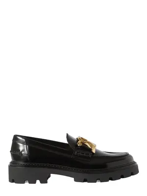 TOD'S Gomma Pesante Embellished Glossed-leather Loafers - Black