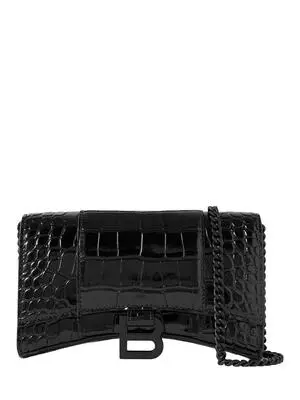 Balenciaga Hourglass Croc-effect Shoulder Bag - Black