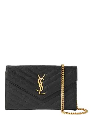 Saint Laurent Cassandre Chain Matelassé Textured-leather Wallet - Black