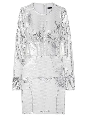 Dolce & Gabbana Sequined Tulle Mini Dress - Silver