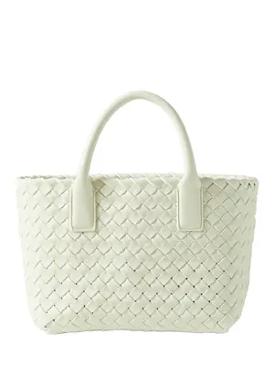 Bottega Veneta Cabat Mini Intrecciato Leather Tote - White