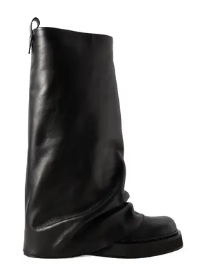 Attico Robin Layered Leather Knee Boots - Black
