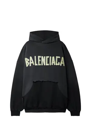Balenciaga Oversized Distressed Printed Hoodie - Black