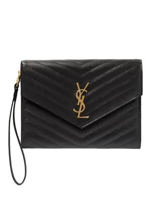 Saint Laurent Monogramme Textured-leather Pouch - Black