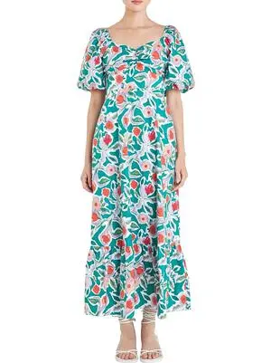 English Factory Floral Maxi Dress With Tie Back - Blue Multi
