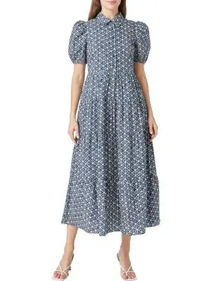 English Factory Geo Print Cotton Shirtdress - Navy Multi