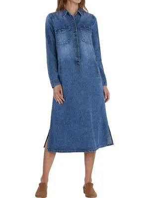 WASH LAB DENIM Long-sleeve Midi Shirtdress - Loved Blue